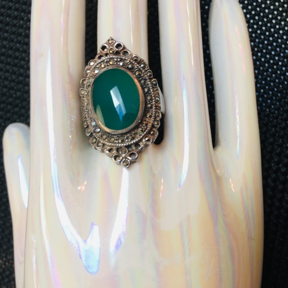 Jewelry | Vintage Art Deco 925 Sterling Silver Elongated Jade Marcasite ...